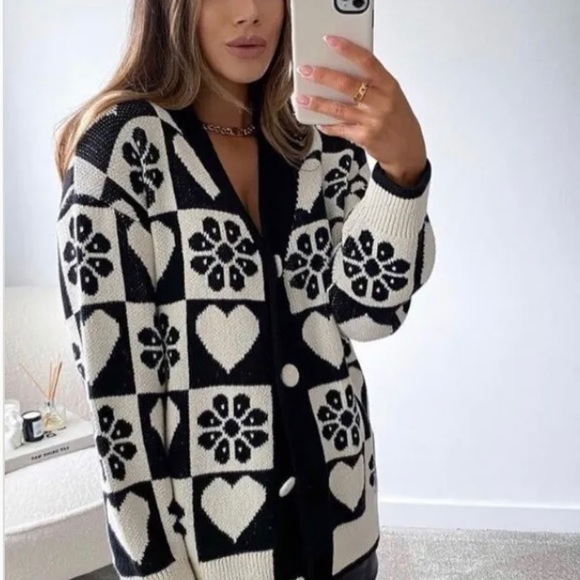 Zara | Jackets & Coats | Zara Ecru Black Chunky Oversized Checked ...